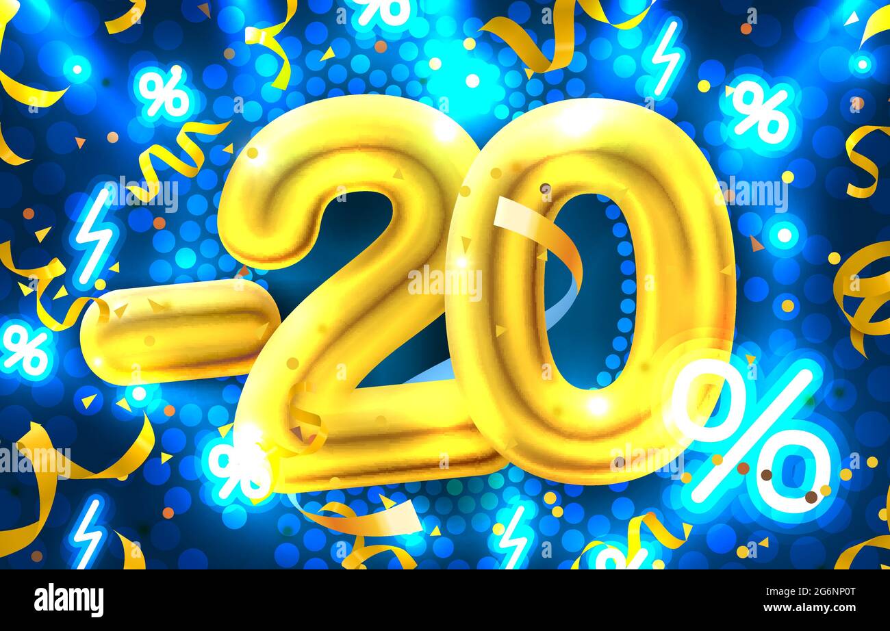 20 percent Off. Discount creative composition. 3d mega sale symbol with ...