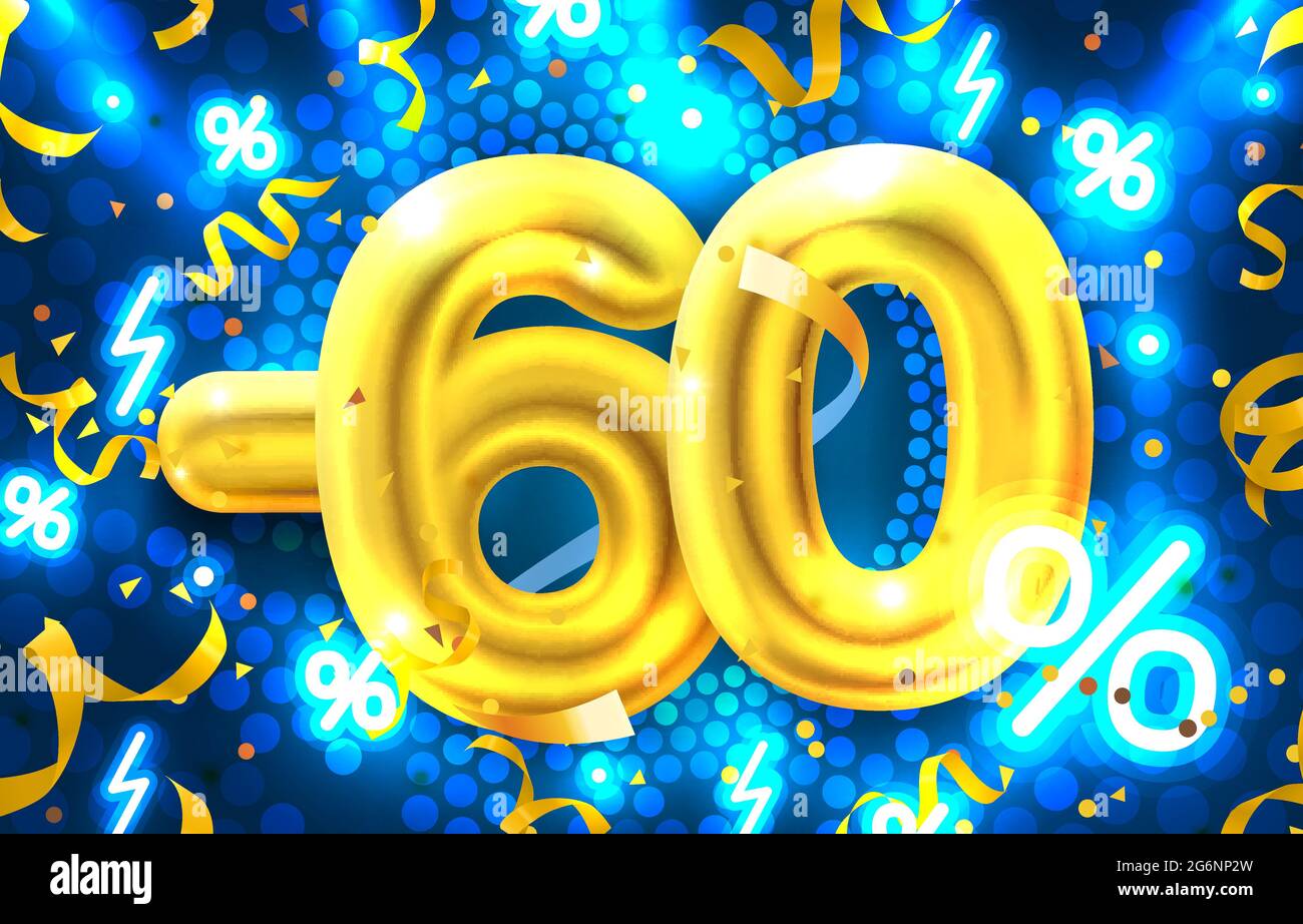 60 percent Off. Discount creative composition. 3d mega sale symbol with ...