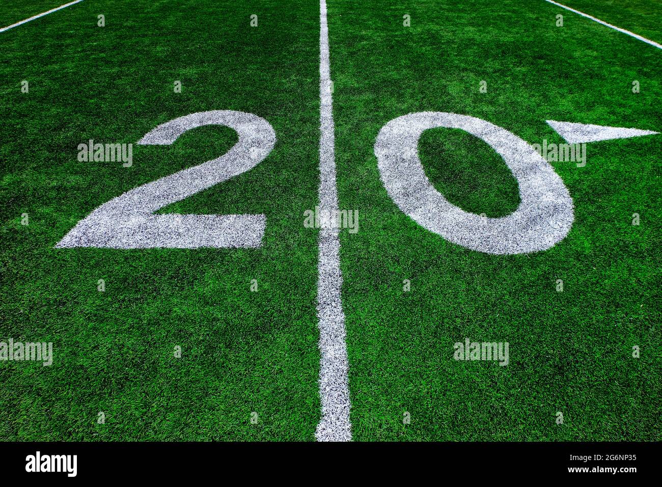 Football field green grass white yard markers to touchdown competition ...