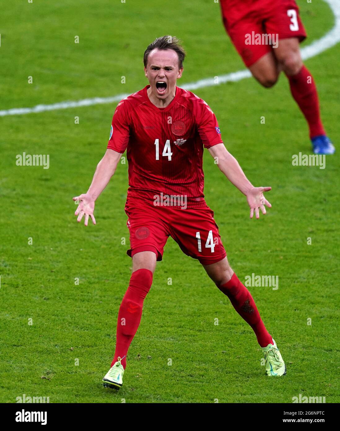 Denmark’s Mikkel Damsgaard celebrates scoring their side's first goal ...