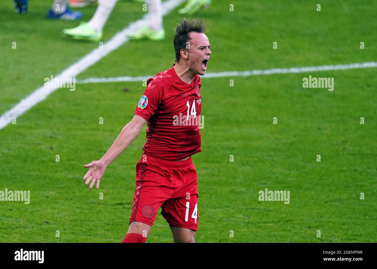 Denmark’s Mikkel Damsgaard celebrates scoring their side's first goal ...