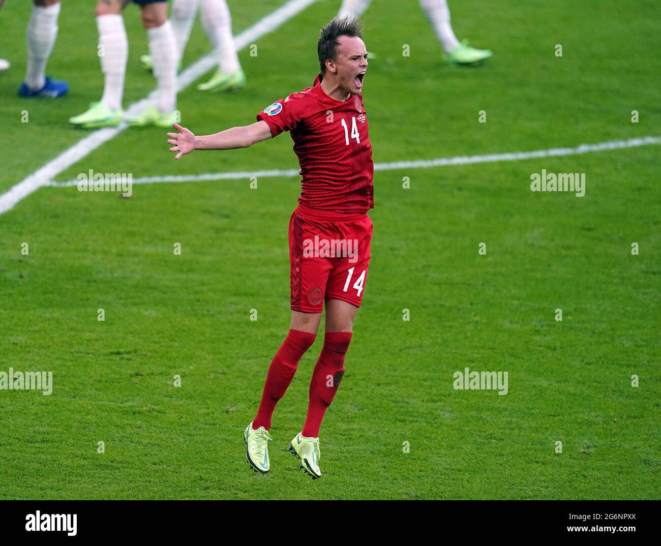 Denmark’s Mikkel Damsgaard celebrates scoring their side's first goal ...