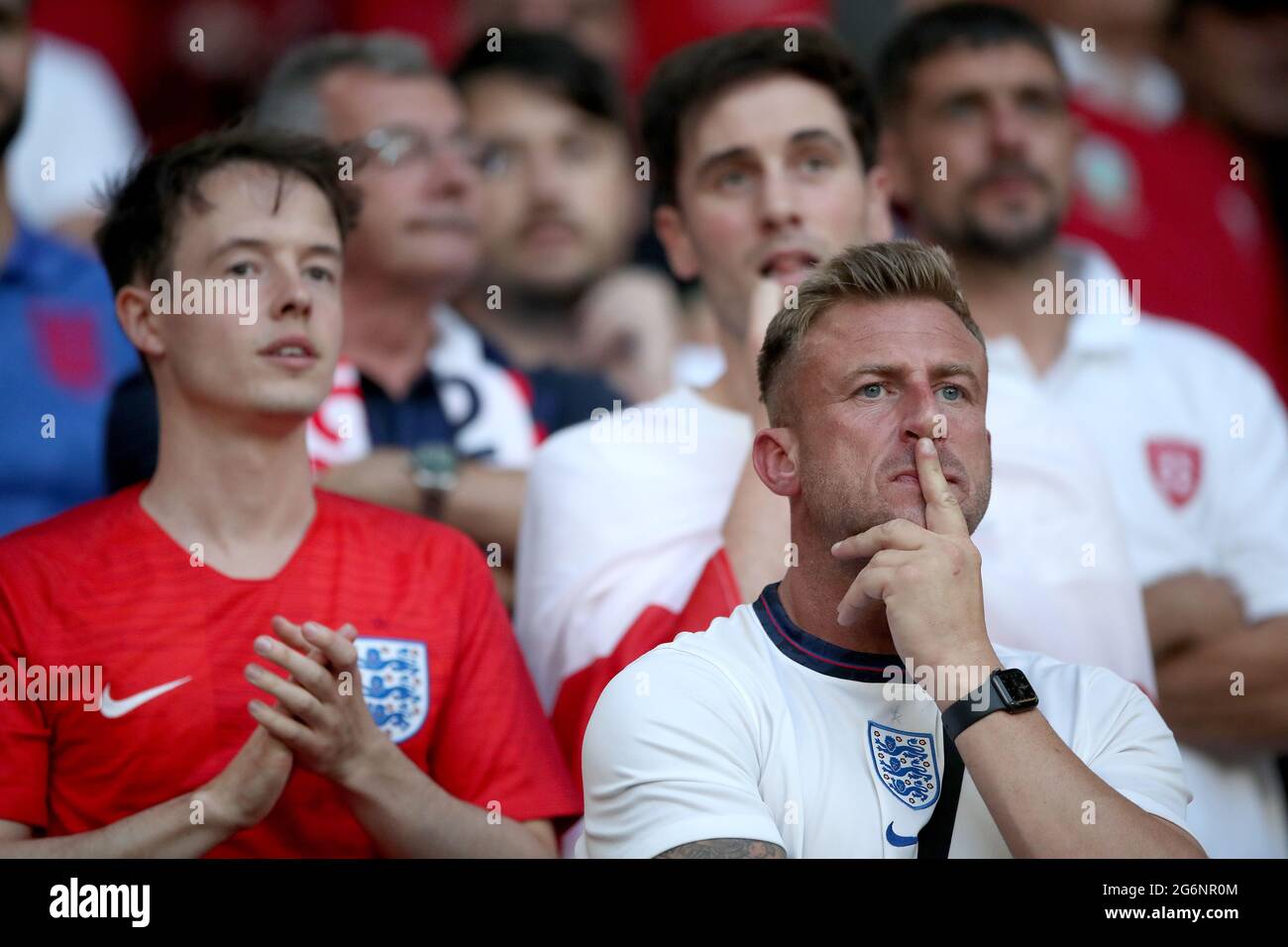 England fans appear dejected in the stands during the UEFA Euro 2020 ...