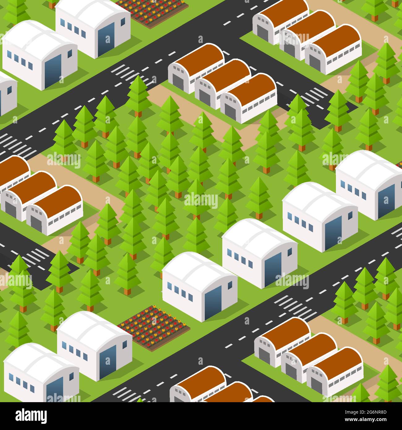 Rural isometric ranch farm with trees fields and garden Stock Vector ...
