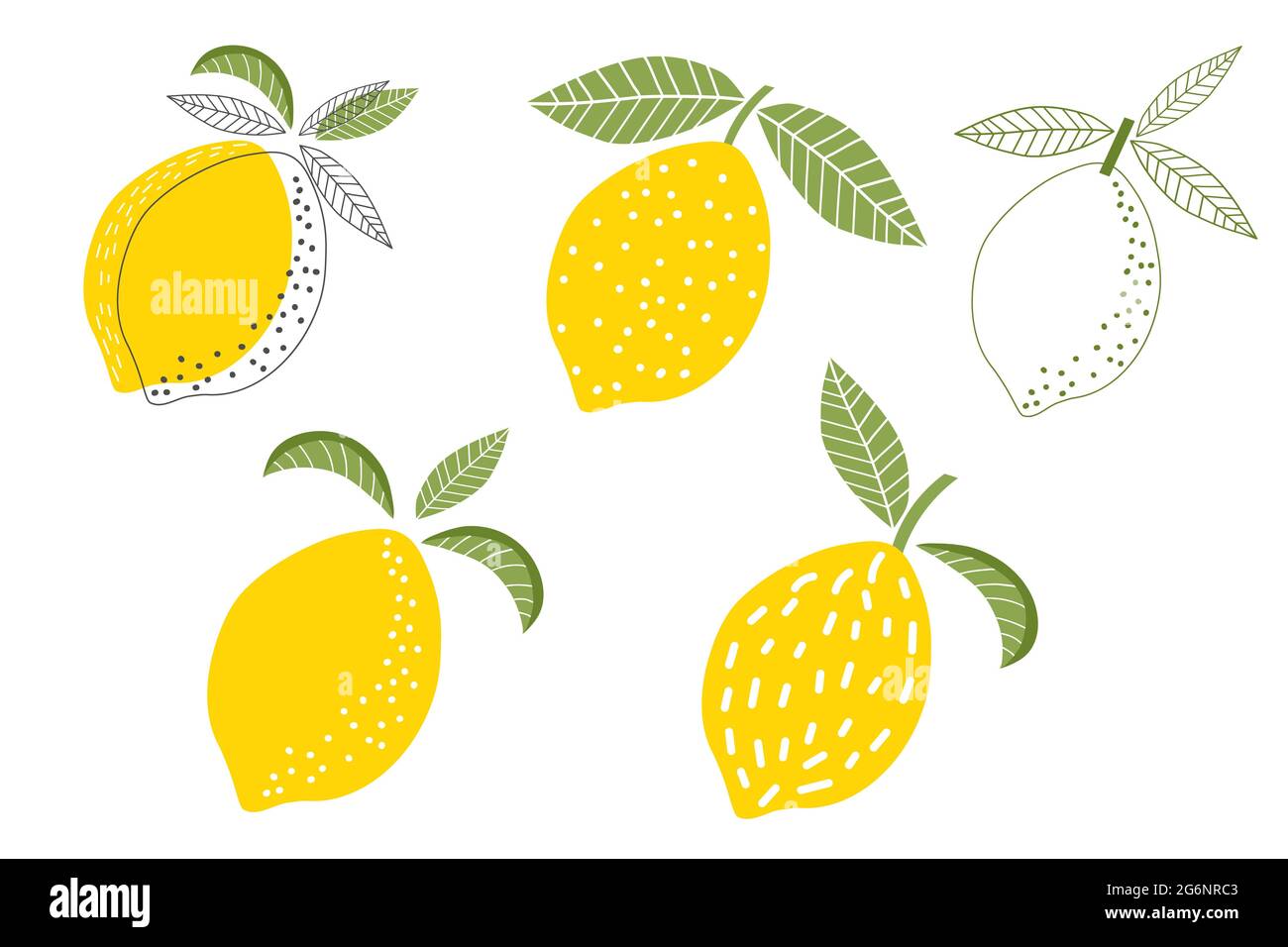 Doodle tropical fruit lemon, citrus set, isolated on white background. Vector hand drawn ...