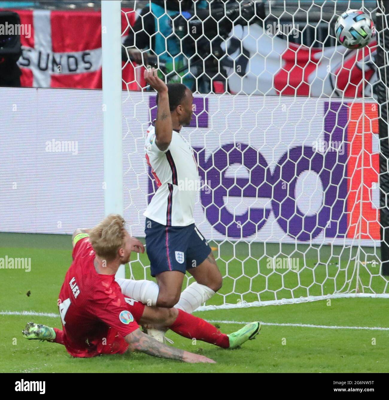 SIMON KAER SCORES OWN GOAL, RAHEEM STERLING, ENGLAND V DENMARK, 2021 ...