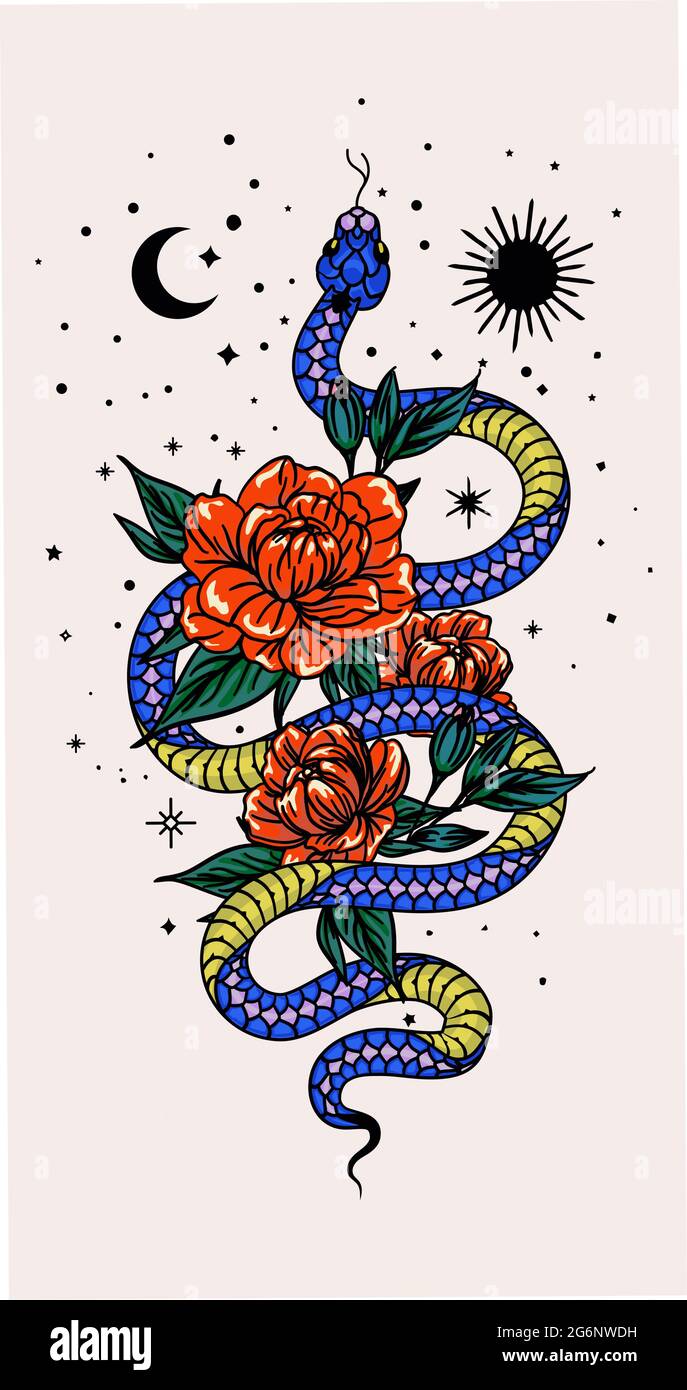 Isolated bohemian vector illustration. Esoteric snake, serpent and the ...