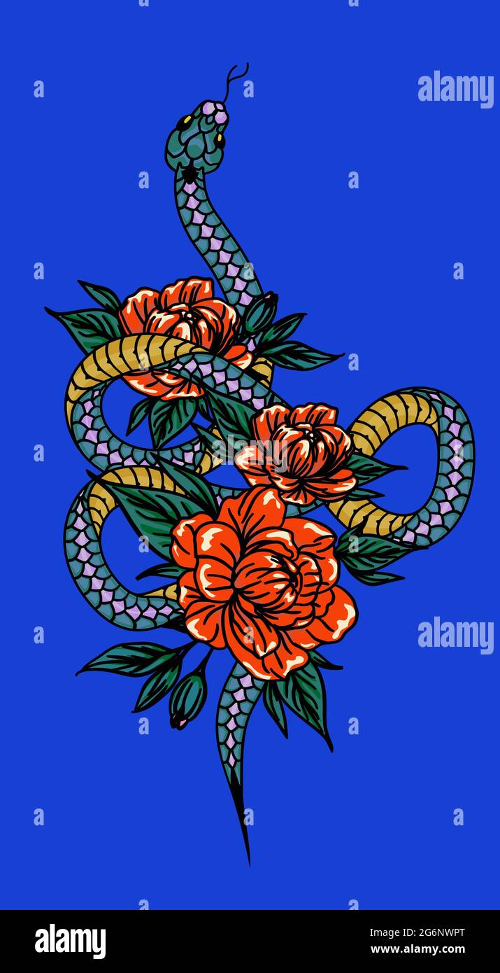 cosmic magic Snake. Snake and wildflowers. Halloween and boho Floral ...