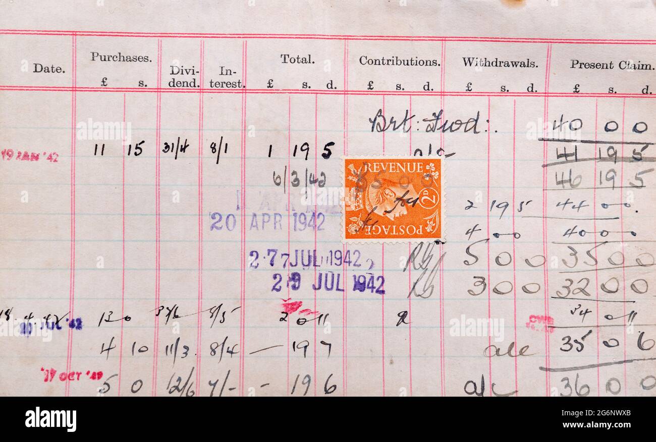 Old vintage bank account savings book Stock Photo - Alamy