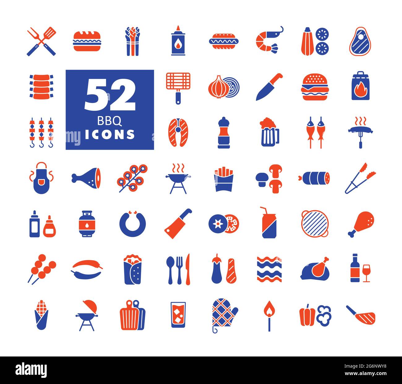 Barbecue and bbq grill glyph icon set. Graph symbol for cooking web ...