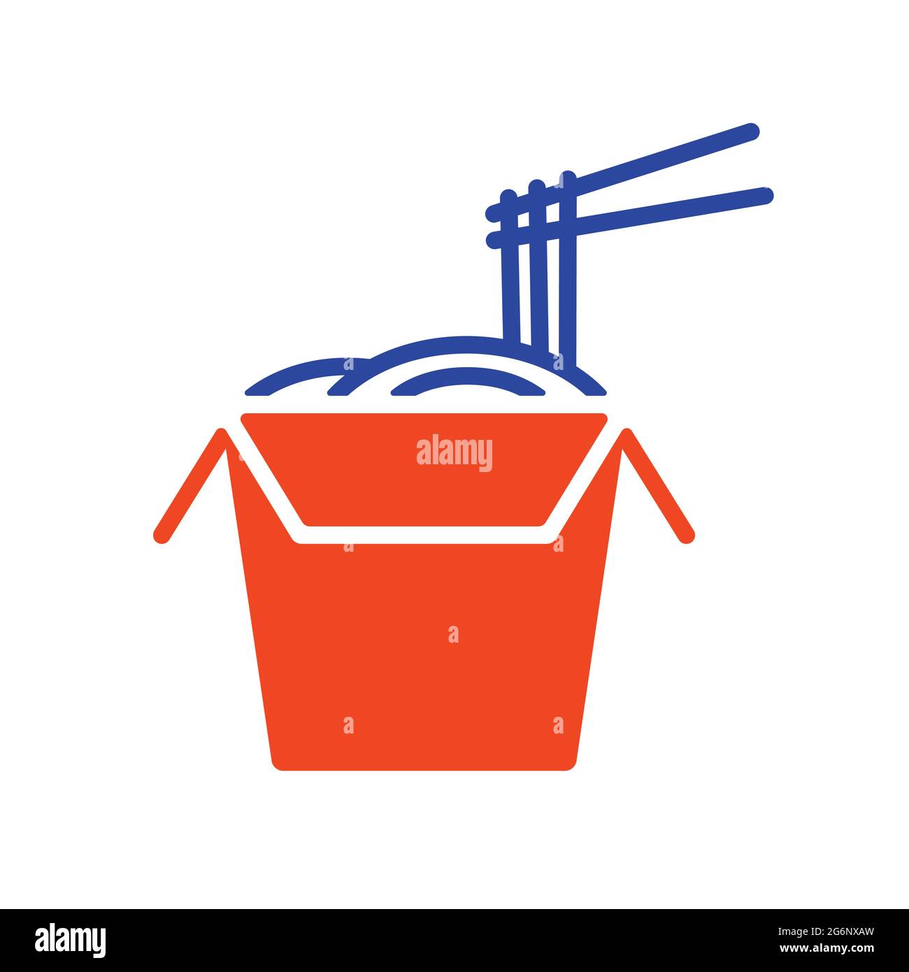 Noodles in thin line box with chopsticks vector glyph icon. Fast food ...