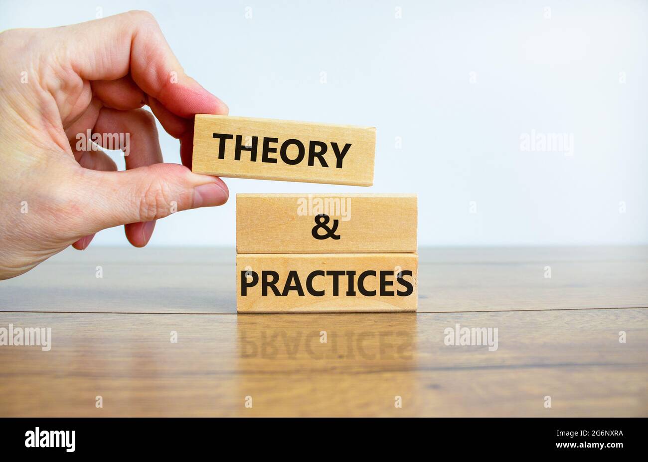 Theory and practices symbol. Wooden blocks with words 'Theory and ...