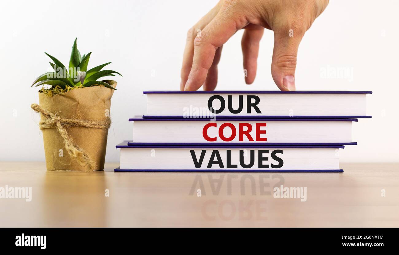 Our core values symbol. Books with words 'Our core values'. Beautiful ...