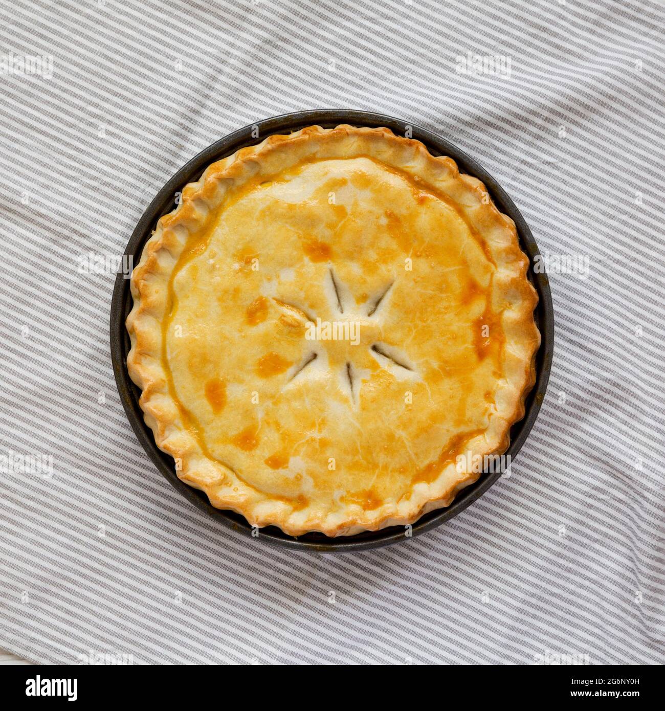 A Piece of Chicken Pot Pie, top view. Flat lay, overhead, from above ...