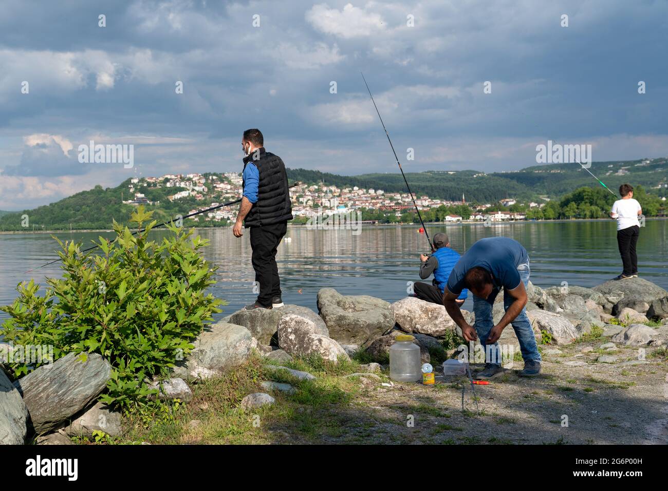 Sapanca Lake (Sapanca Gölü), Sakarya, Turkey-June 5 2021: Fishermen ...