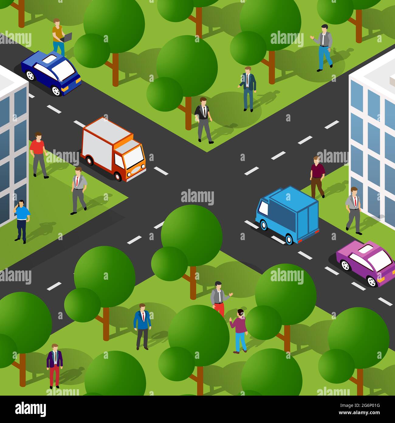 Isometric street people crossroads 3D illustration of a city Stock ...