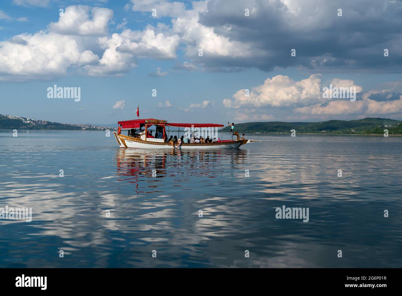 Sapanca Lake (Sapanca Gölü), Sakarya, Turkey-June 5 2021: Red colored ...