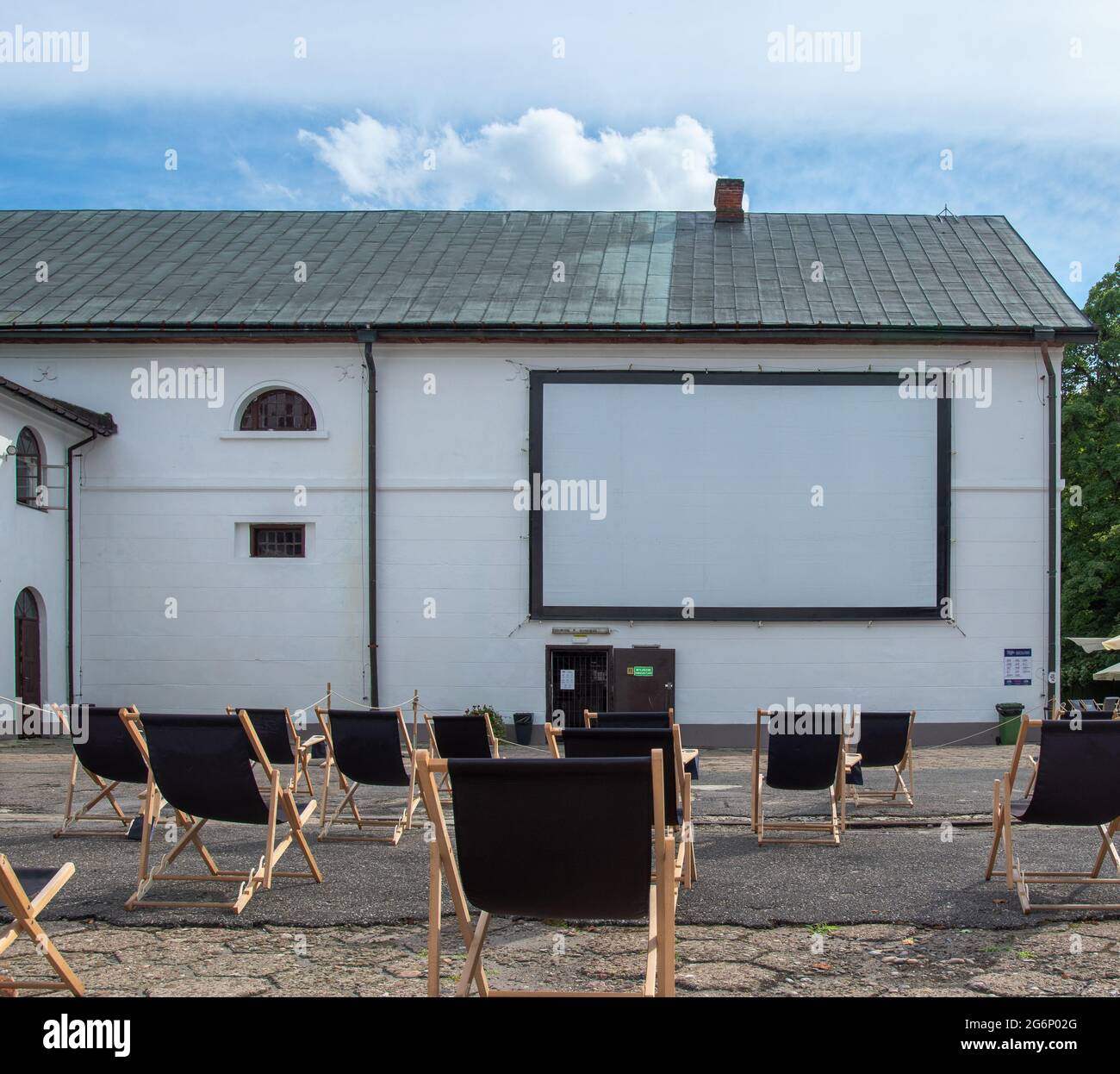 Oper-air, outdoor cinema in the yard of brewery in Zwierzyniec, Poland ...