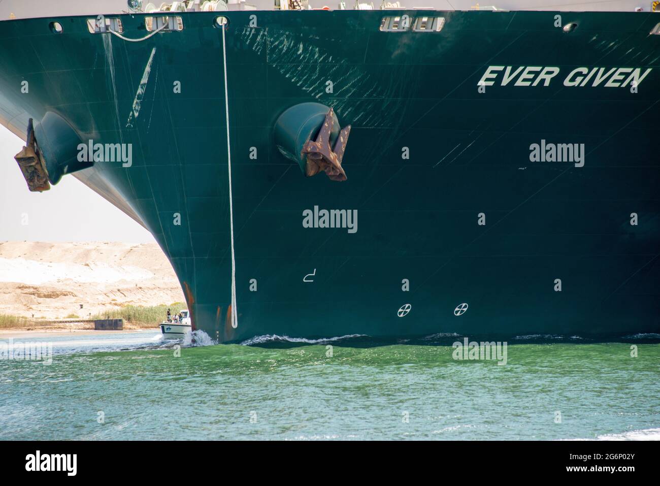 Suez Canal, Egypt - 7 July 2021 - The huge container ship Ever Given ...