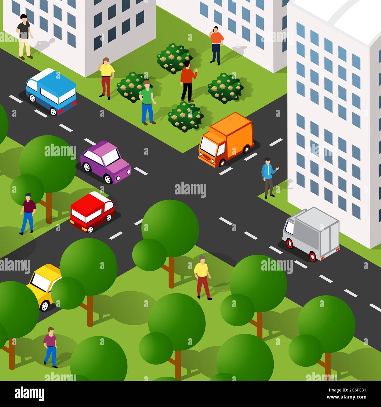 Isometric street people crossroads 3D illustration of a city Stock ...