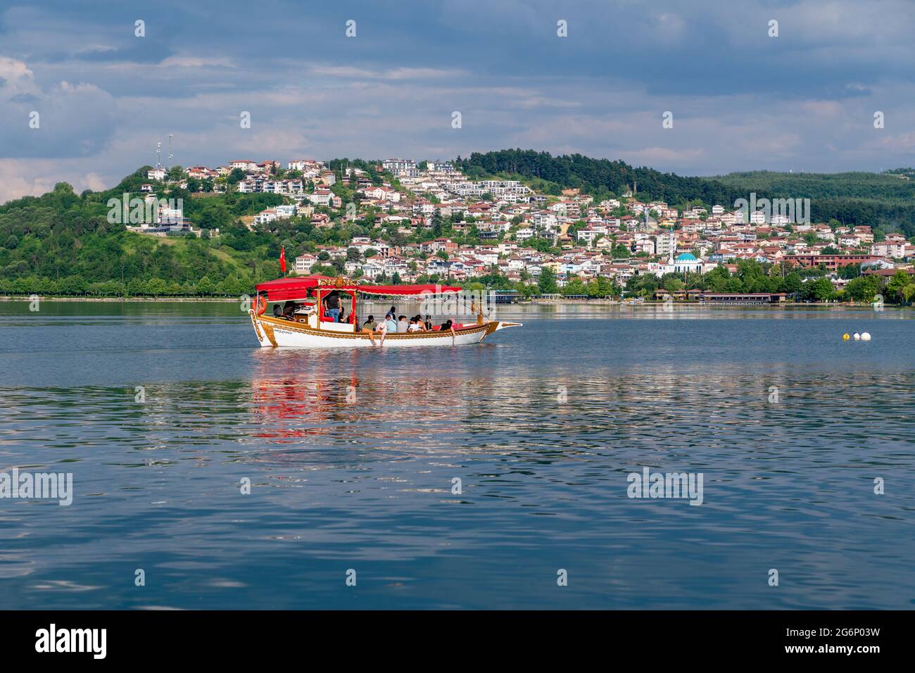 Sapanca Lake (Sapanca Gölü), Sakarya, Turkey-June 5 2021: Red colored ...