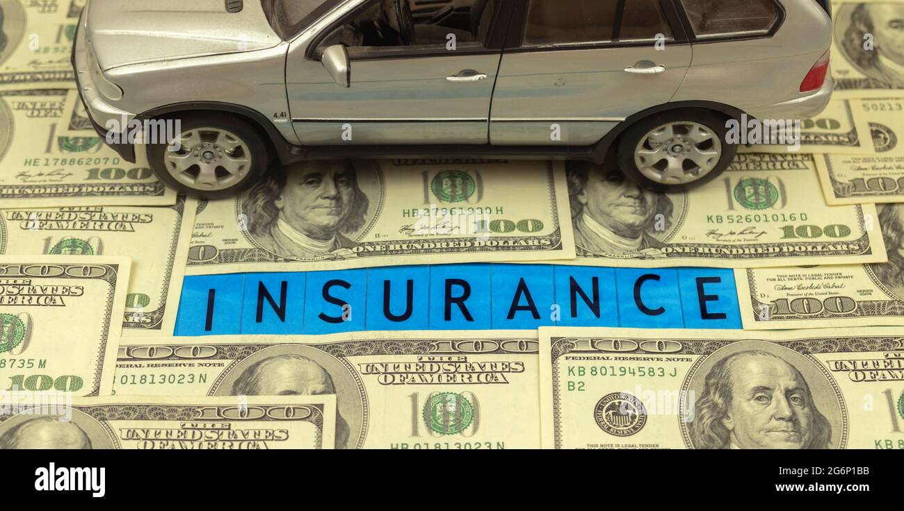 Car insurance business banner background with dollar bills and toy car ...