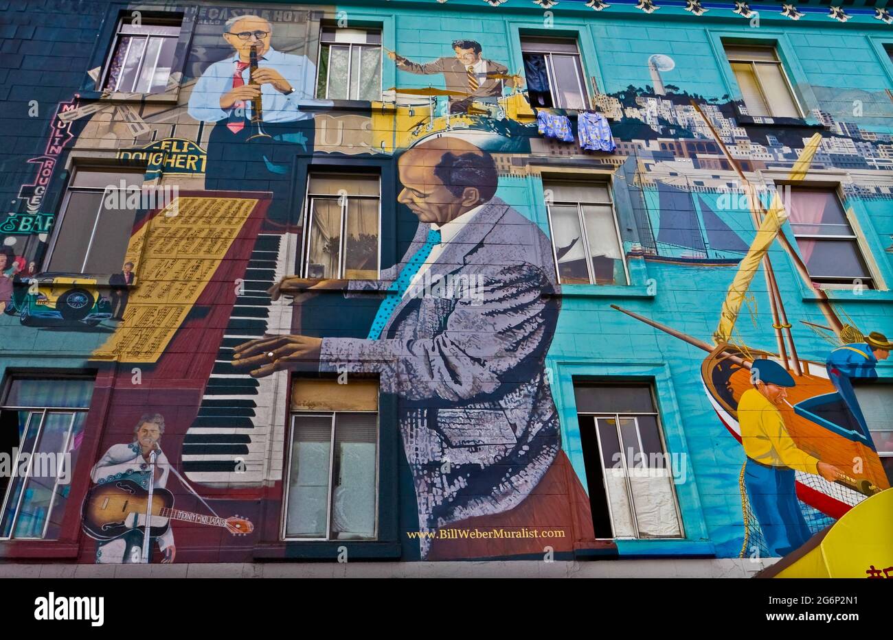 “Jazz” Mural by Muralist Bill Weber, On a Residential Building on Broadway and Columbus, North ...