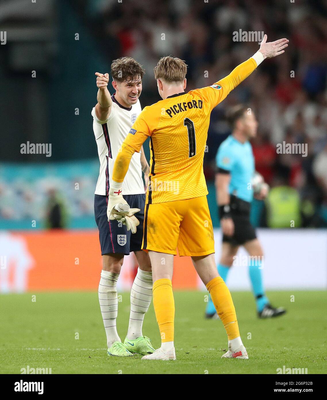 England's John Stones (left) and Jordan Pickford celebrate reaching the ...