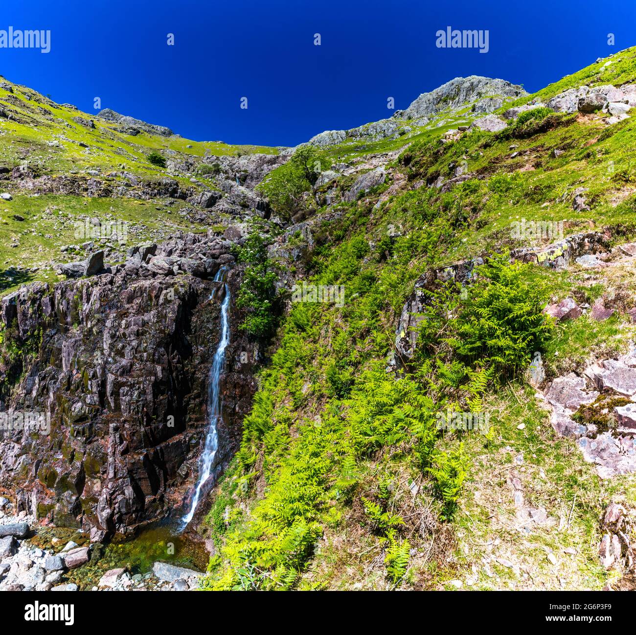 Aerial view of Stickle Tarn lake, the Lake District, Great Langdale ...