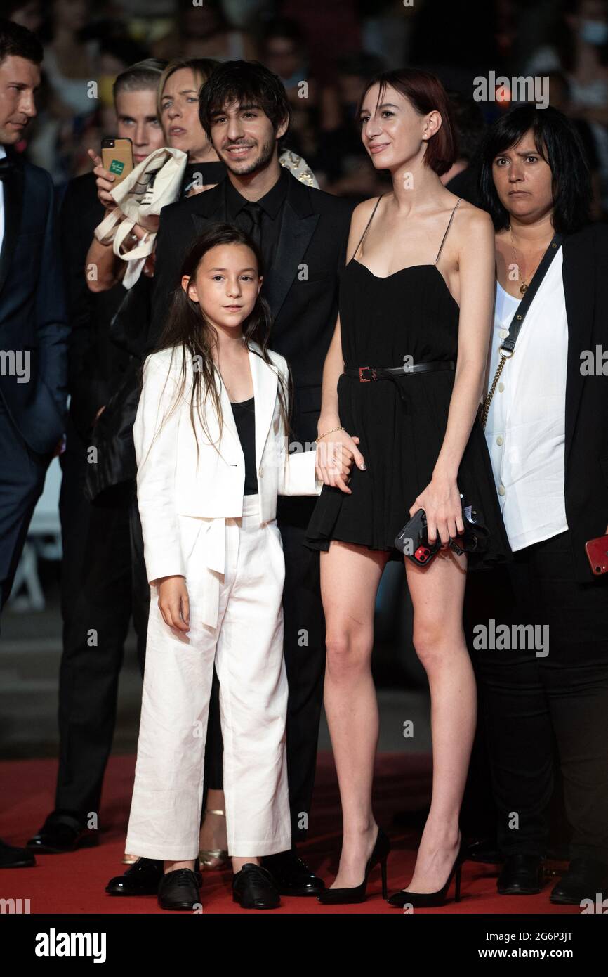 Cannes, France, 7th July 2021. Ben, Alice and Joe Attal, children of ...