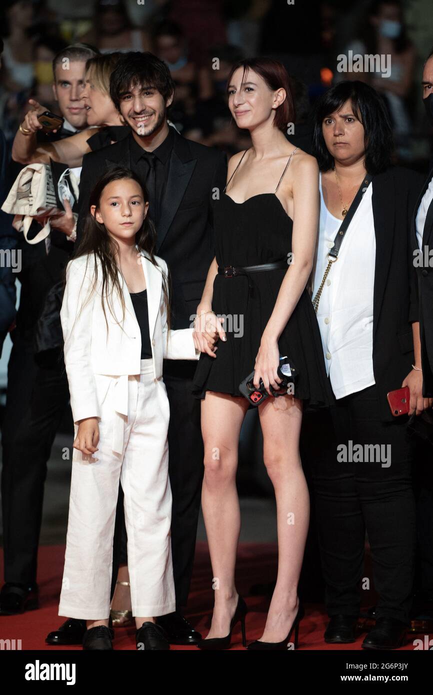Cannes, France, 7th July 2021. Ben, Alice and Joe Attal, children of ...