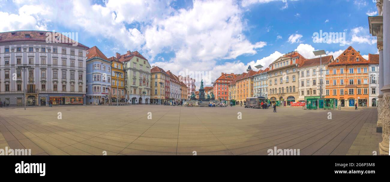 Graz, Austria-April 25, 2021: the beautiful main square Hauptplatz with ...
