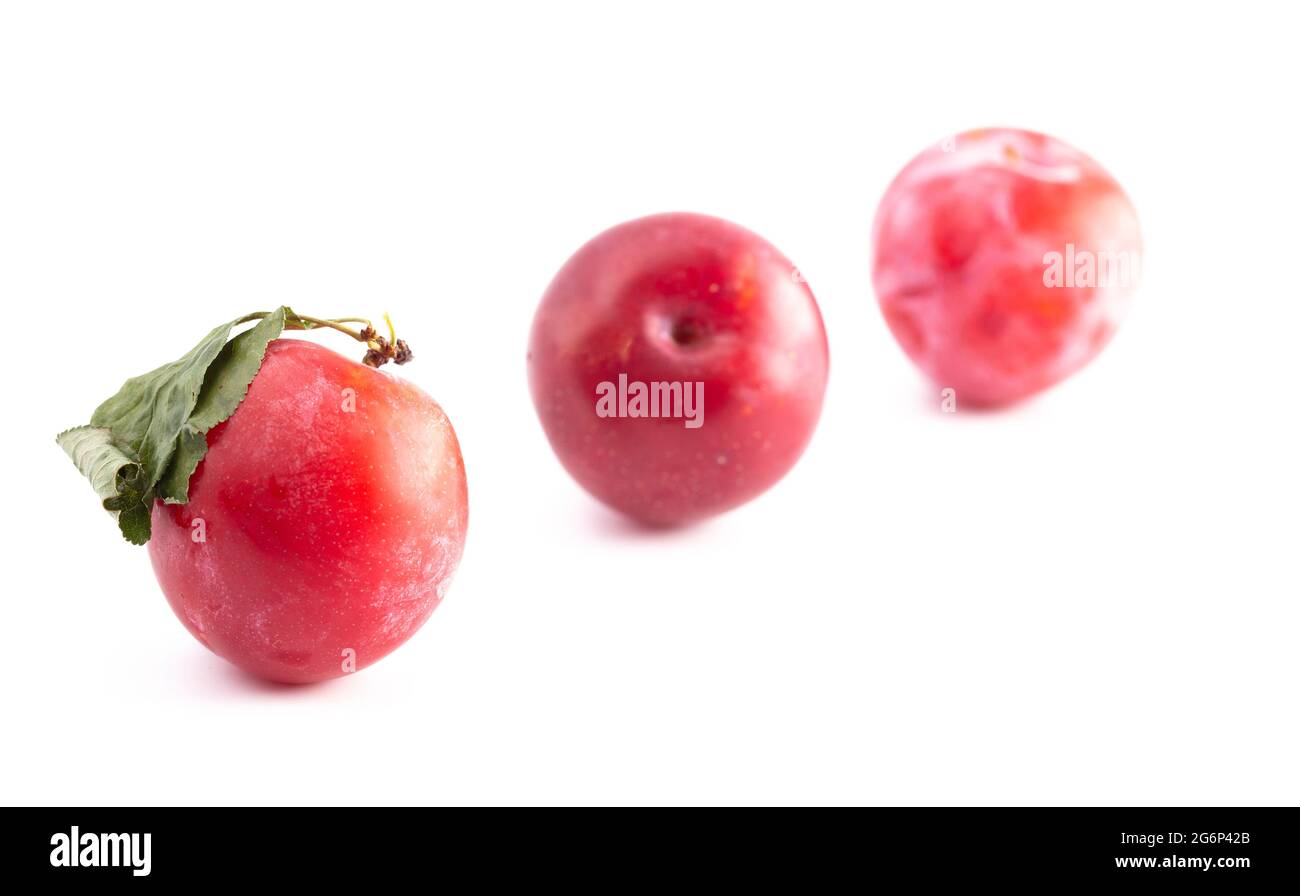 Three ripe plums leaves hi-res stock photography and images - Alamy