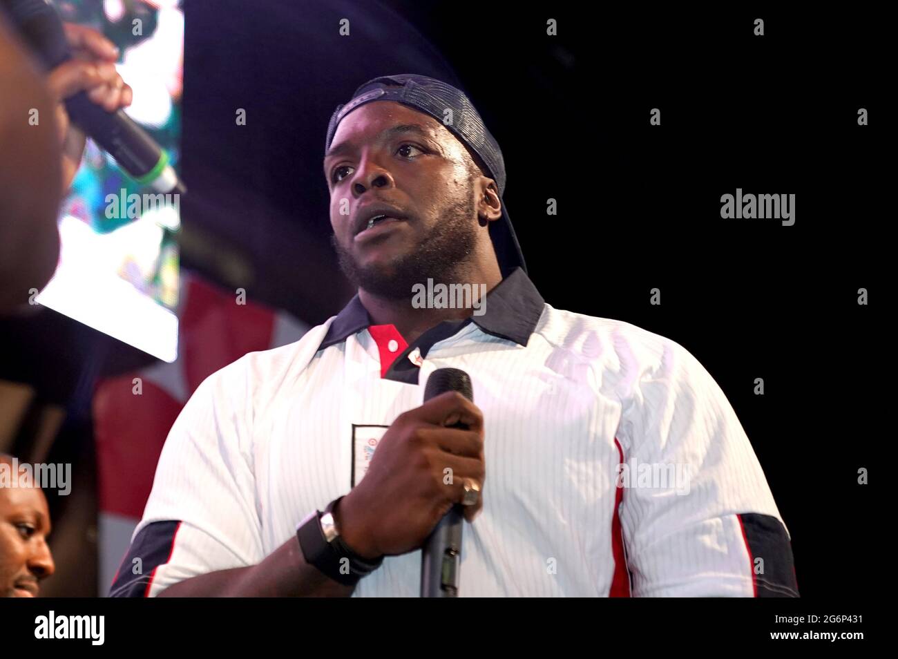 Wycombe Wanderers' Adebayo Akinfenwa on stage at BOXPARK in Croydon as ...