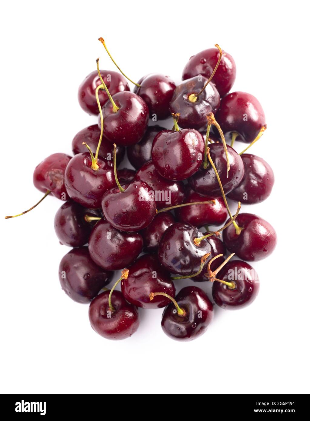 Fresh Dark Red Cherries with Stems Isolated on a White Background Stock ...