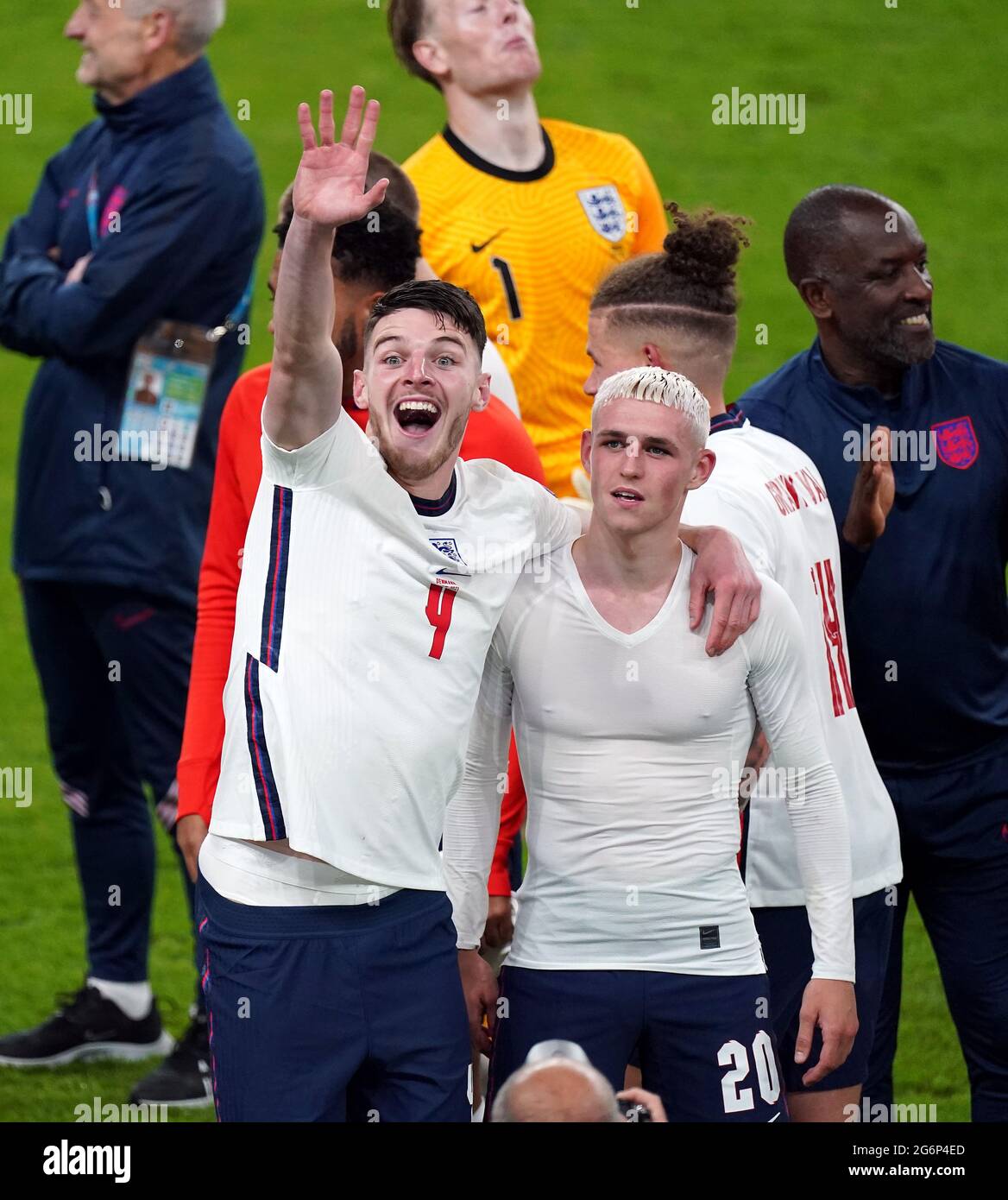 England’s Phil Foden and Declan Rice celebrate winning the UEFA Euro ...