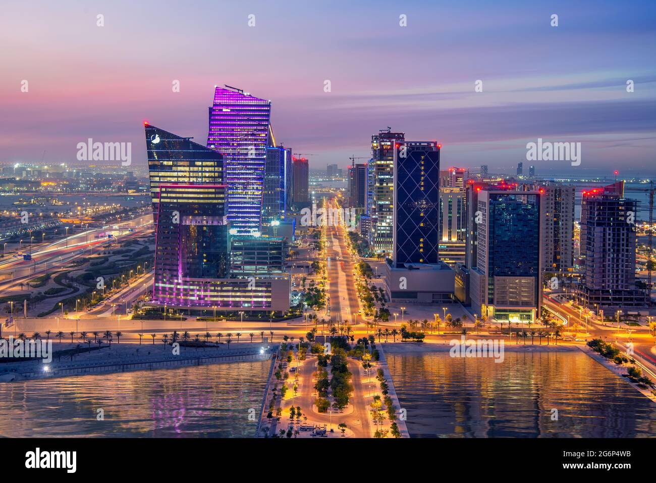 Modern designed Towers constructed at Lusail city with clear blue sky ...