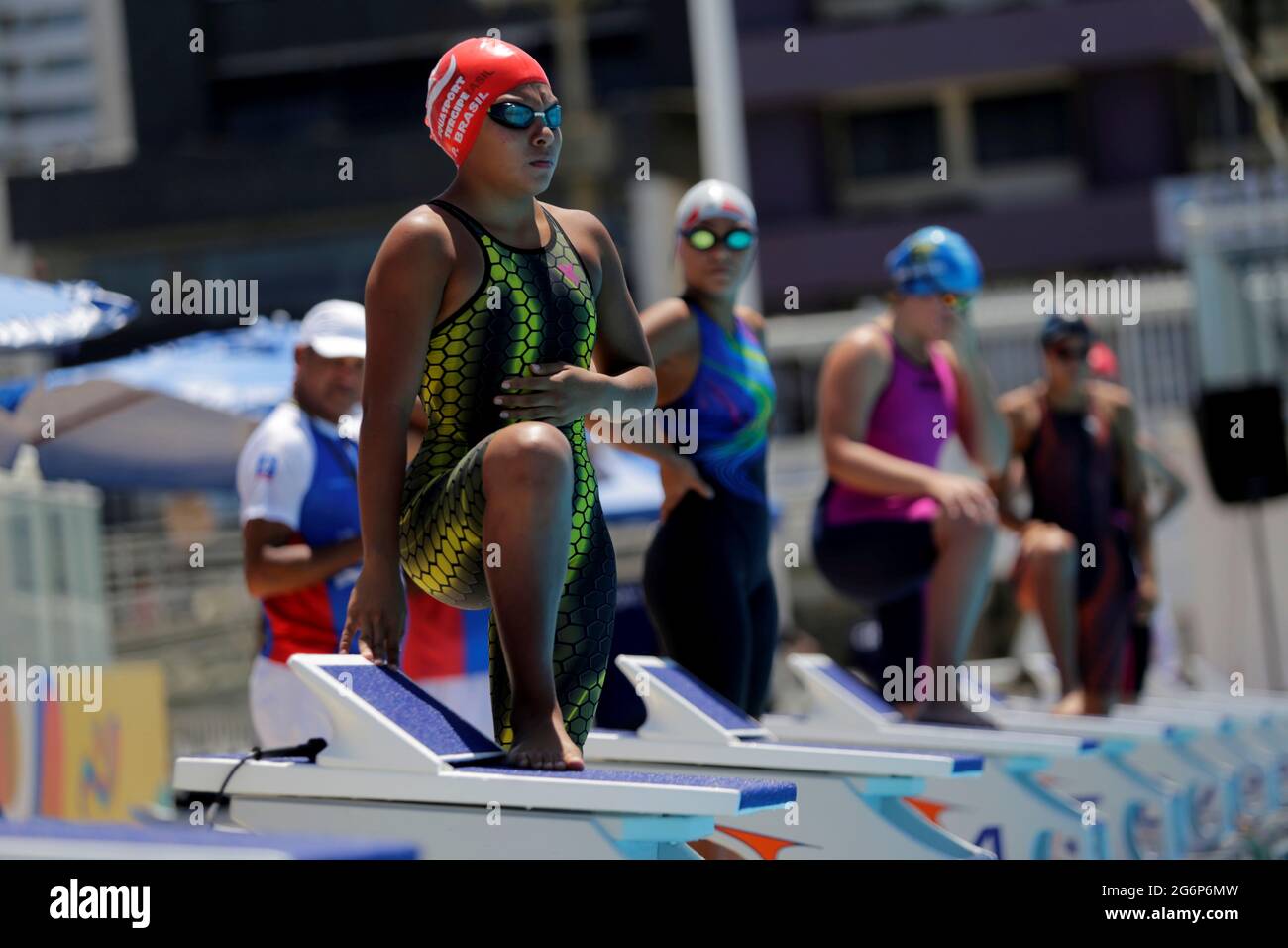 salvador, bahia, brazil - september 13, 2019: Swimmers are seen in a ...