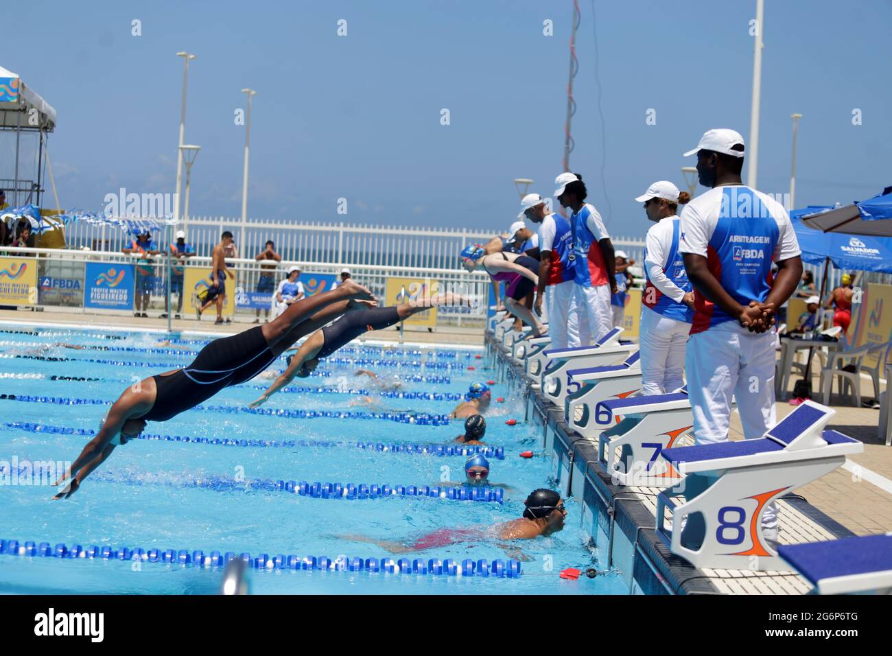 salvador, bahia, brazil - september 13, 2019: Swimmers are seen in a ...