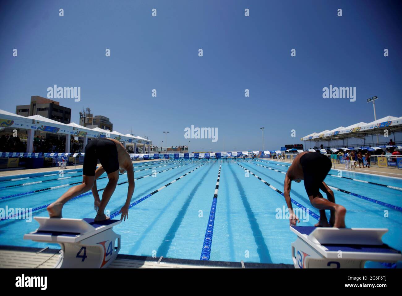 salvador, bahia, brazil - september 13, 2019: Swimmers are seen in a ...