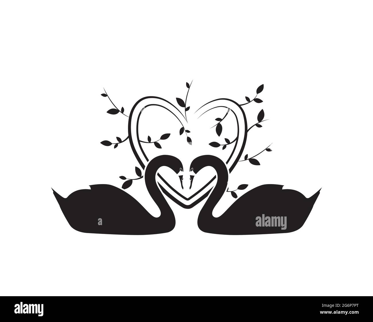 Swans Silhouettes Vector Couple Swans In Love Heart Illustration