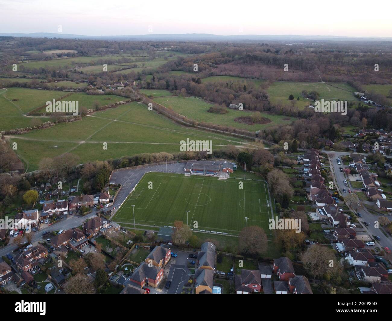 Aerial shot of Horsham YMCA Football Club's ground at Gorings Mead ...