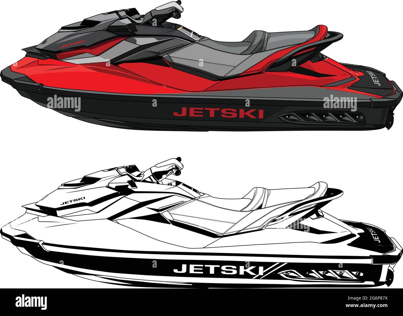 Jet Ski vector ,red, isolated on white background, black and white ...