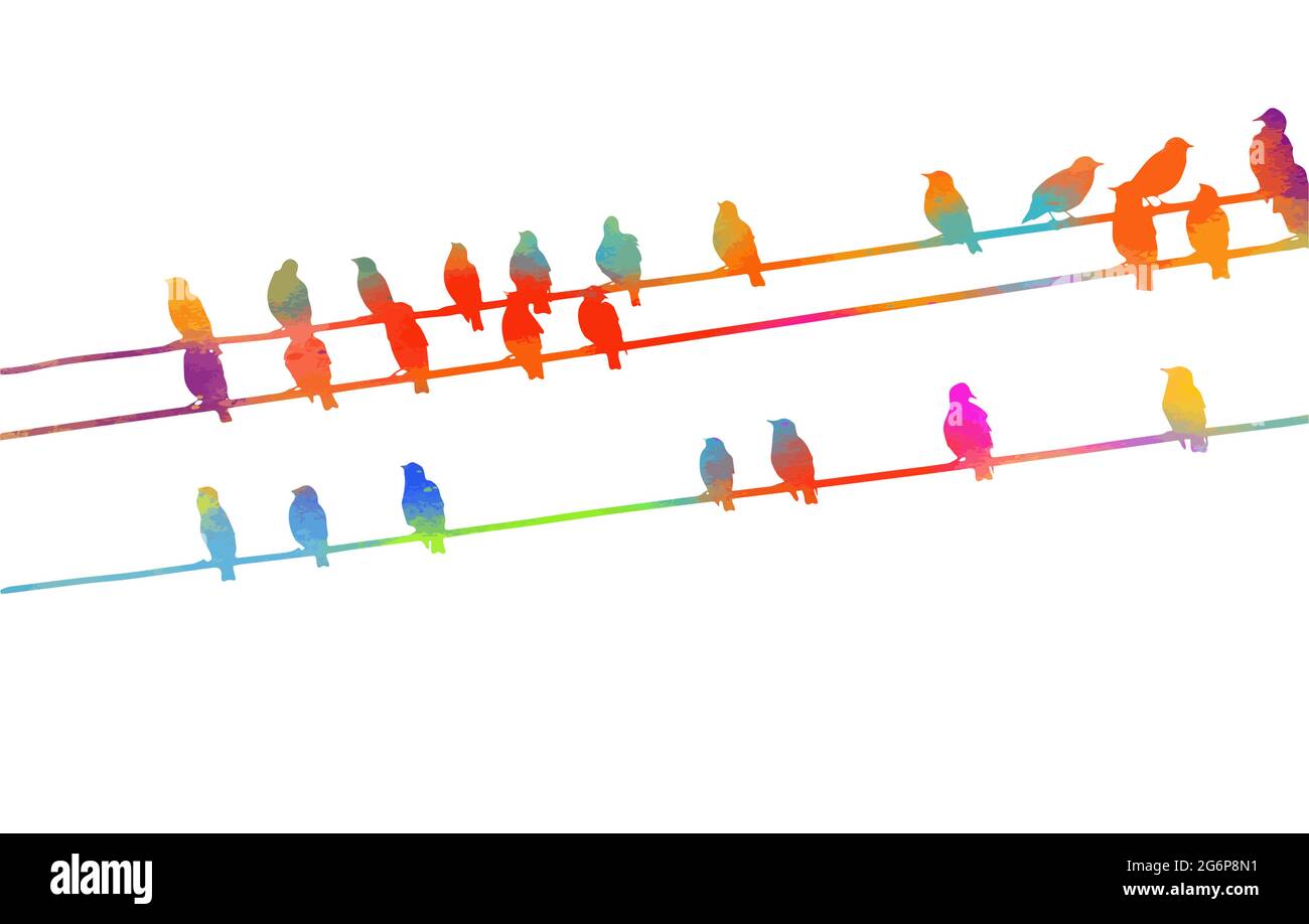 Multicolored Birds on wires. Vector illustration Stock Vector Image ...