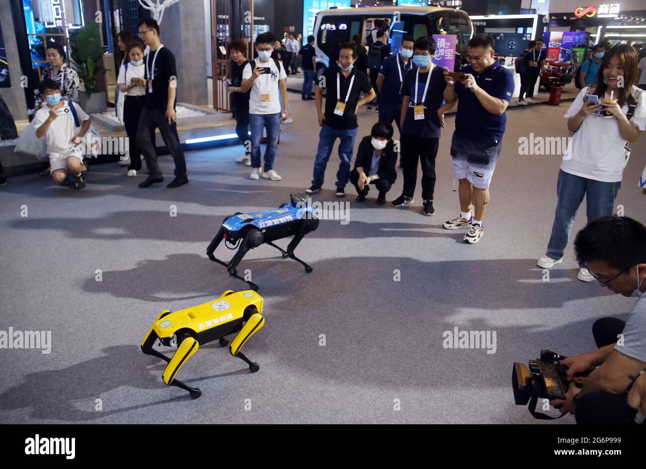 SHANGHAI, CHINA - JULY 7, 2021 - Visitors visit a robot performance at ...