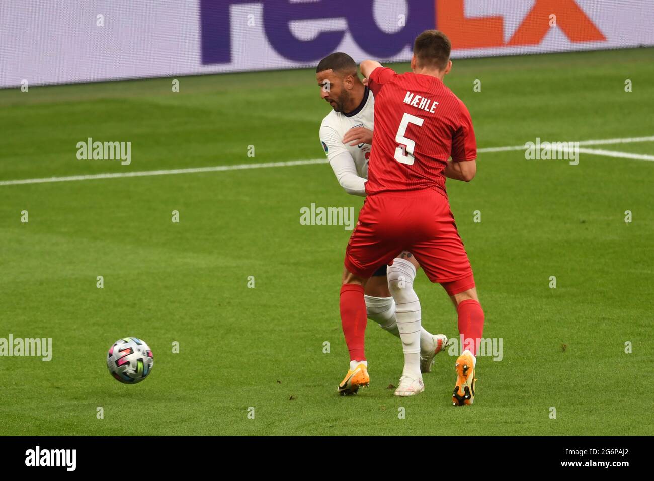 Kyle Walker (England)Joakim Maehle (Denmark) during the Uefa "European ...