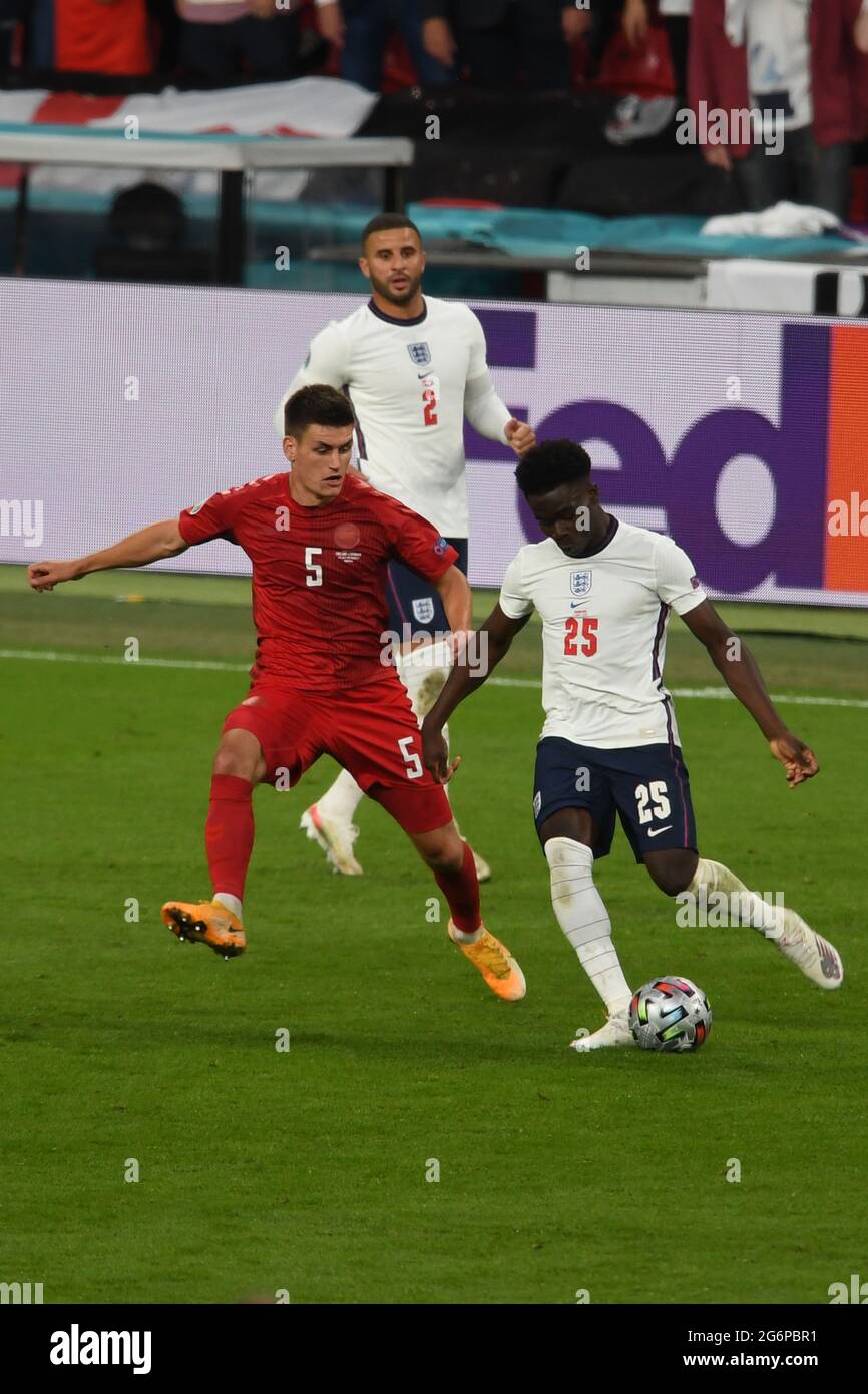 Bukayo Saka (England)Joakim Maehle (Denmark) during the Uefa "European ...