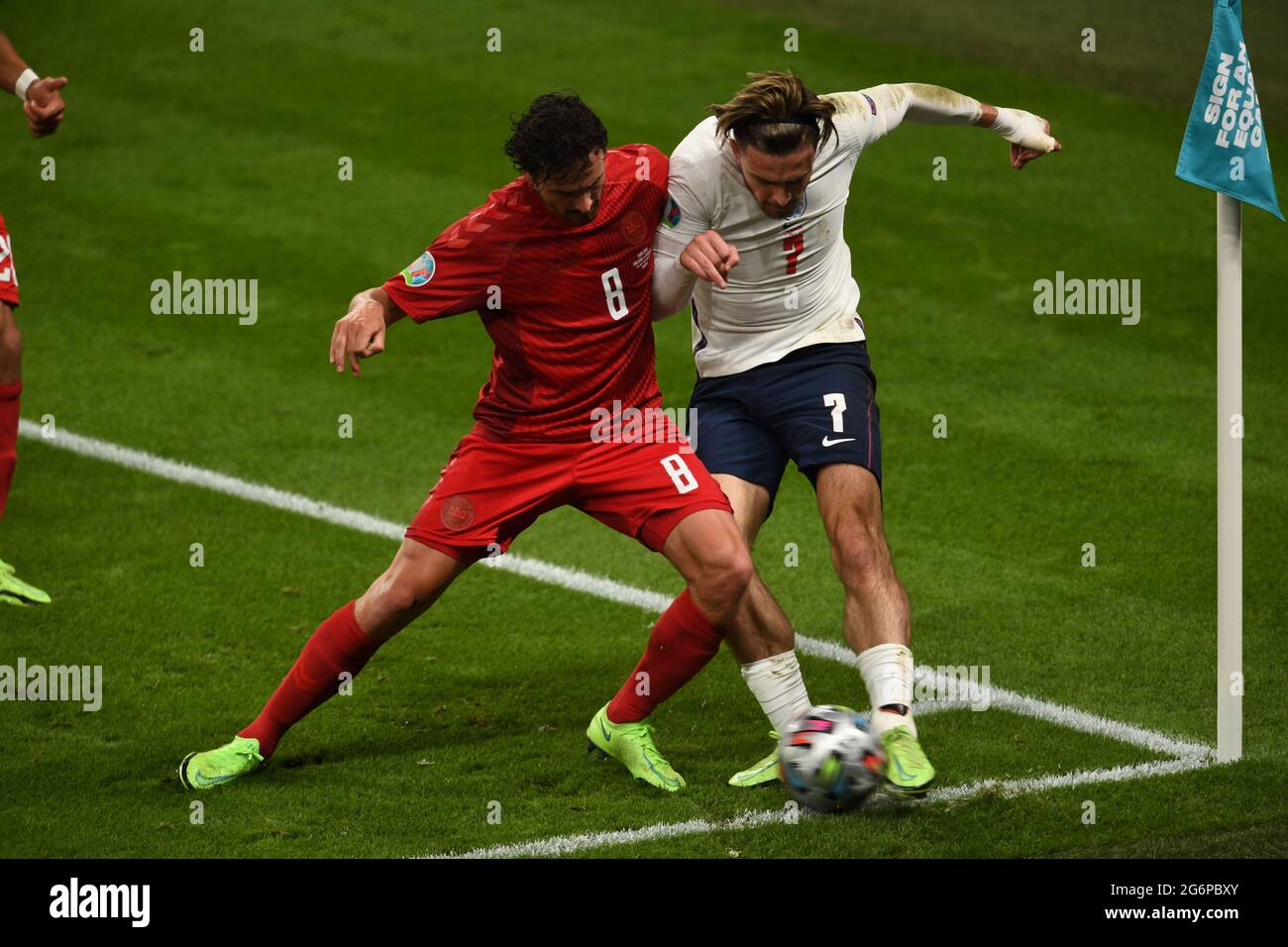 Thomas Delaney (Denmark)Jack Grealish (England) during the Uefa ...