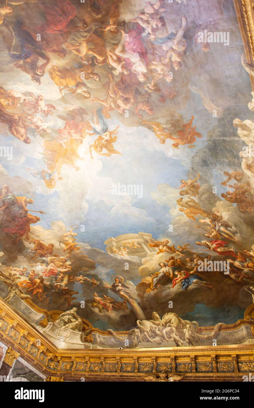 Versailles, France - July 24, 2011: Ceiling painting in Hercules room ...