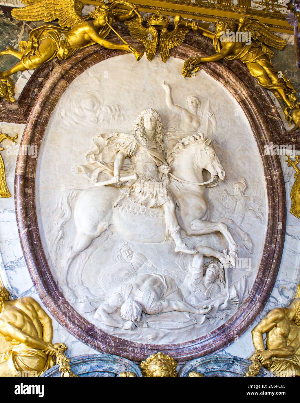 Versailles, France - July 24, 2011: The sculpture decorated on wall at ...
